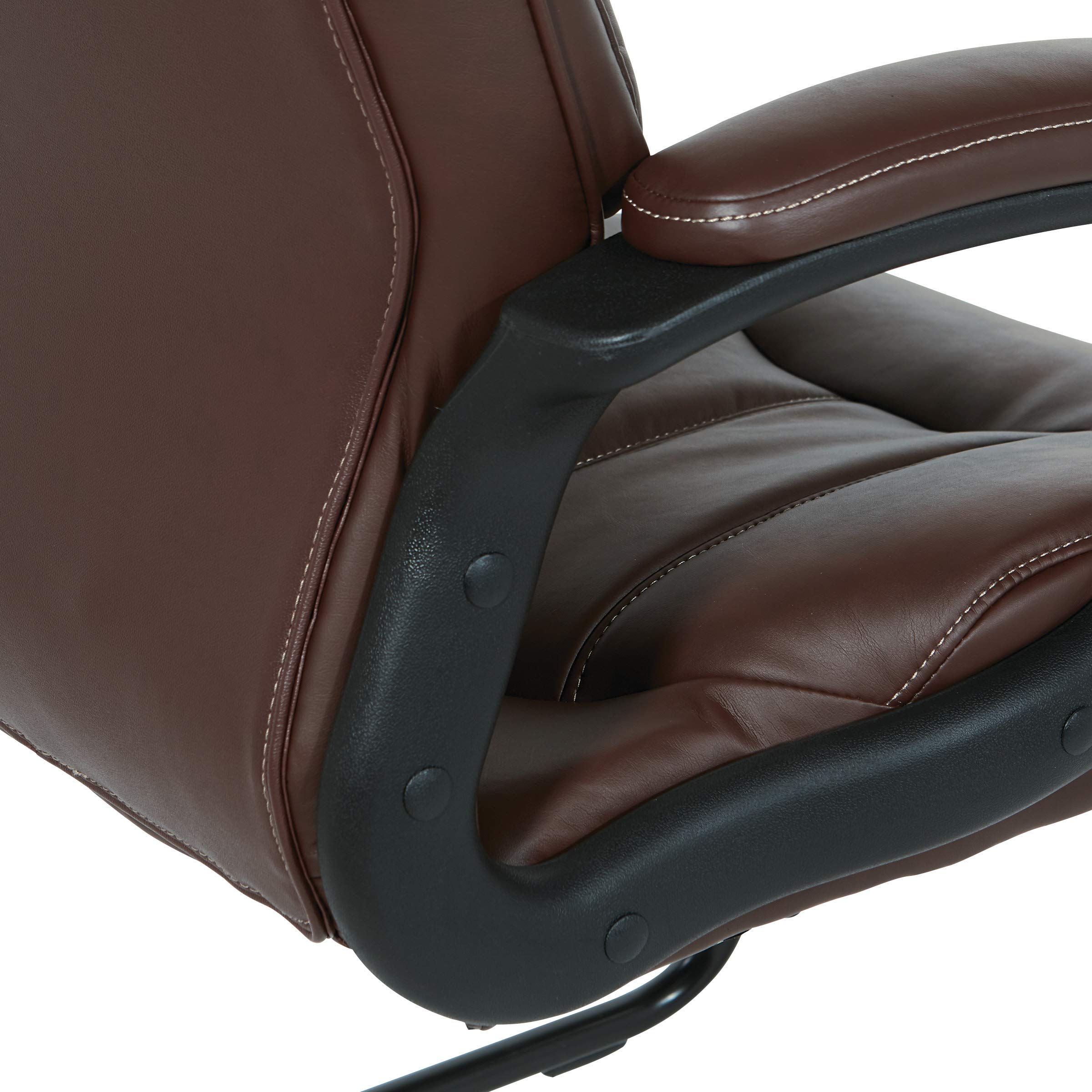 Office Star FL Series Faux Leather Padded Visitor's Chair with Contrast Stitching and Padded Loop Arms, Black
