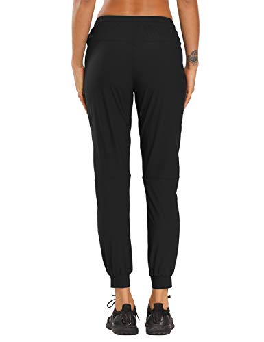 MOCOLY Women's Running Pants Athletic Joggers Sweat Pants Lightweight Hingking Cargo Sports Track Pants Zipper Pockets Black S
