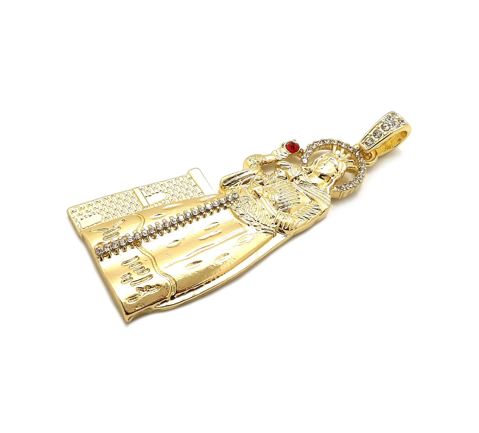 NYFASHION101 Stone Stud Saint Barbara Large Pendant for Necklace in Gold-Tone