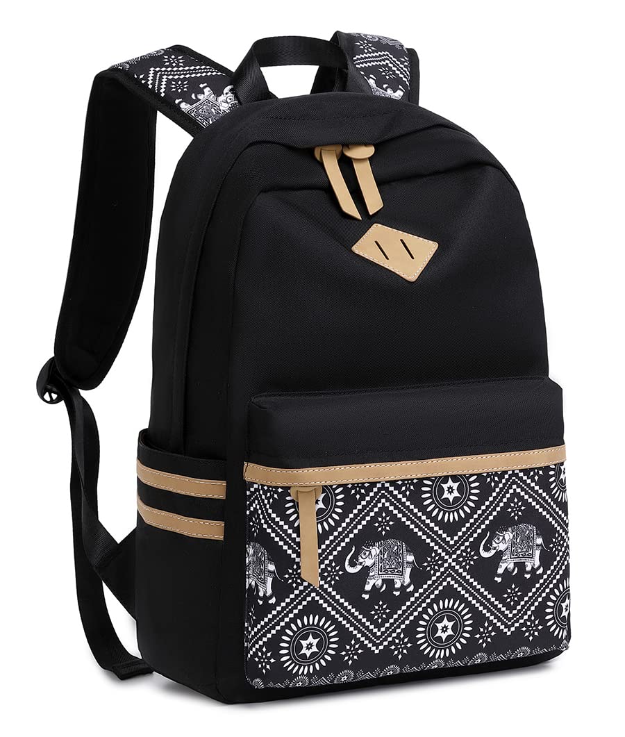 Swacort Black Backpack for Women Travel Laptop Backpacks for School Boys Girls Bookbag Casual Lightweight Canvas Back Pack Cute Carry on Daykpack Elephant