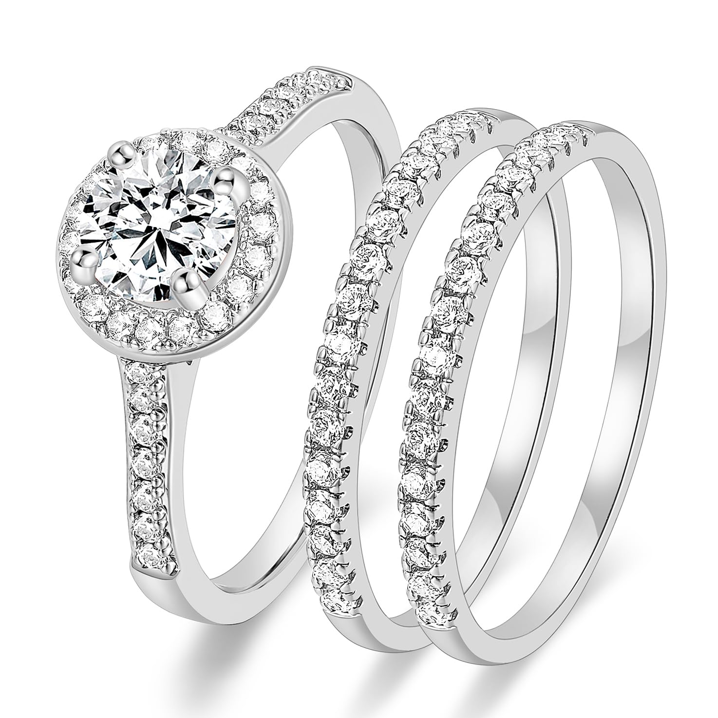 TIGRADE 1CT Bridal Ring Sets Round Cut Cubic Zirconia Wedding Bands Halo CZ Engagement Rings for Women Size 3-12, Silver, Size 7