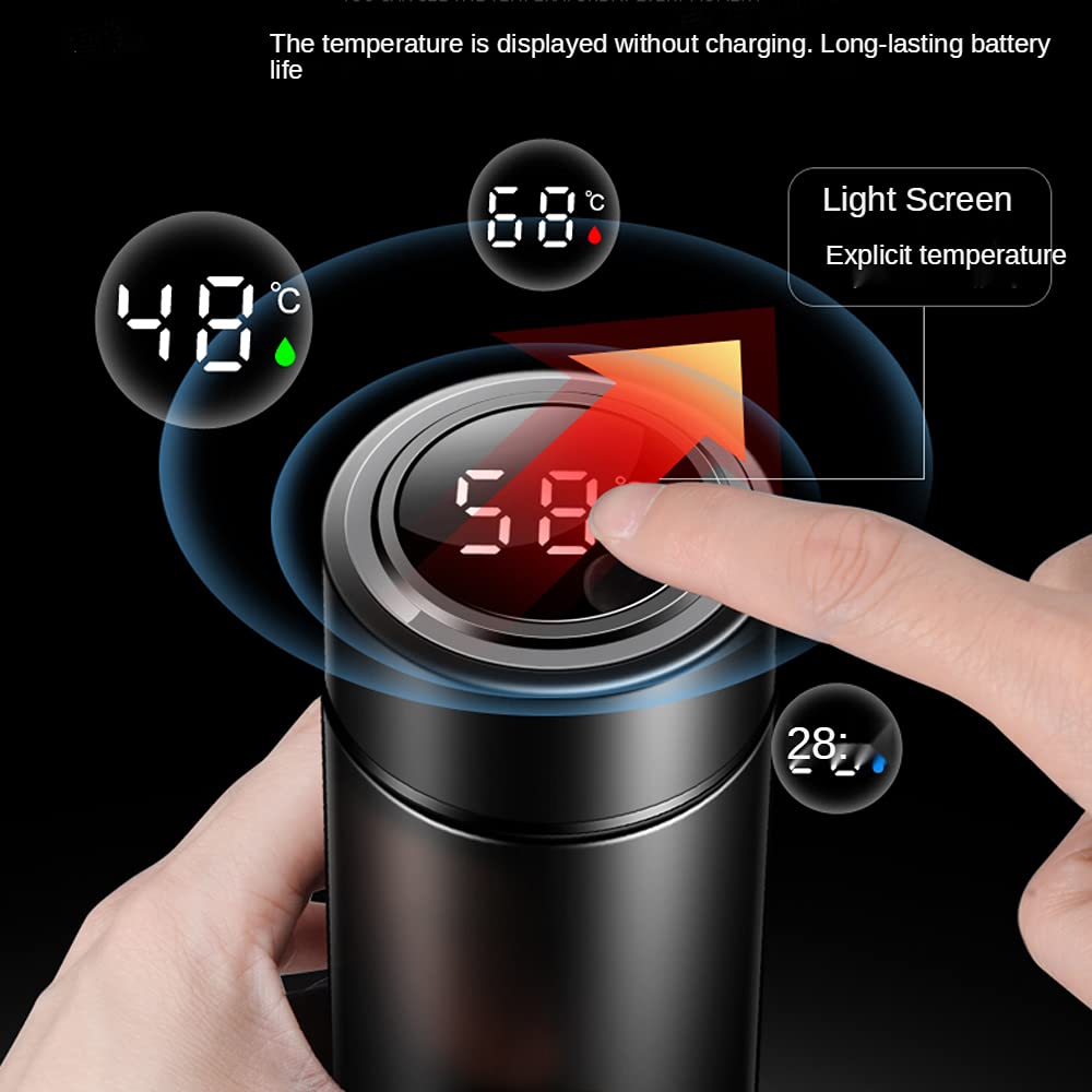 Thermos Cup Coffee Thermos Bottle Coffee mugstainless Steel Cup Vacuum Insulated Cup With temperature display Keep Drinks Hot or Cold Water Bottle, Tea Infuser Bottle (Silver 500ML)