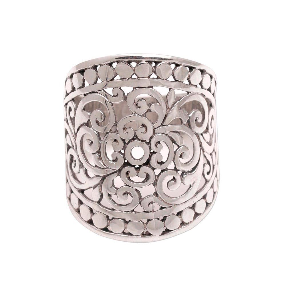 NOVICA Artisan Handmade .925 Sterling Silver Band Ring Wide from Indonesia Tone 'Memory of Bali'