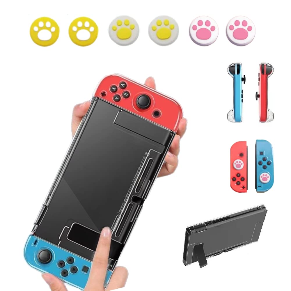 Switch Accessories Bundle, Peniobnm 13 in 1 Switch Accessories Kit Includes Switch Case, Adjustable Stand, 2 Tempered Glass Screen Protectors, Crystal Case for Console, 6 Thumb Grip Caps, Yellow