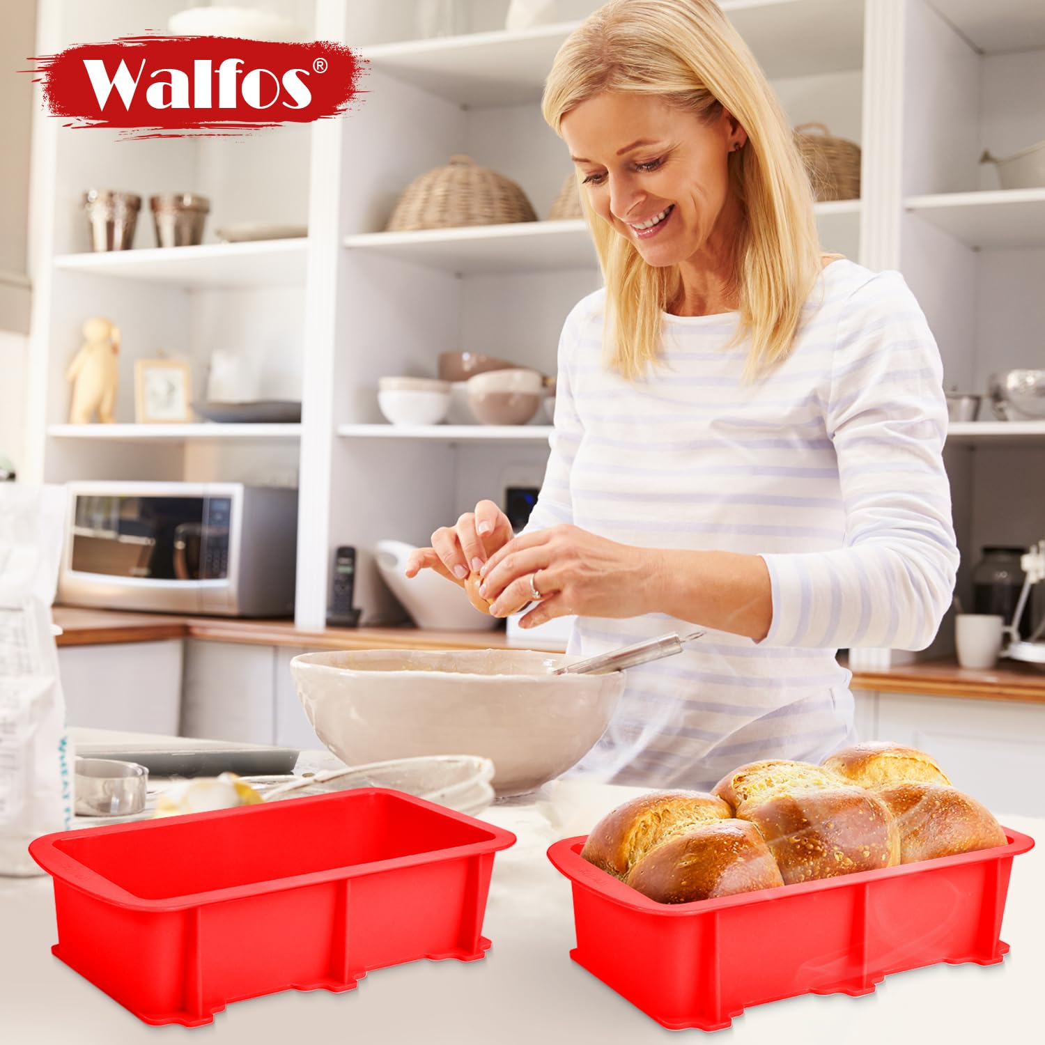 Walfos Silicone Bread Loaf Pan,9 x 5 inch Non-Stick Silicone Loaf Pans For Baking Set of 2,Perfect For Bread, Cake, Meatloaf, BPA Free and Dishwasher Safe