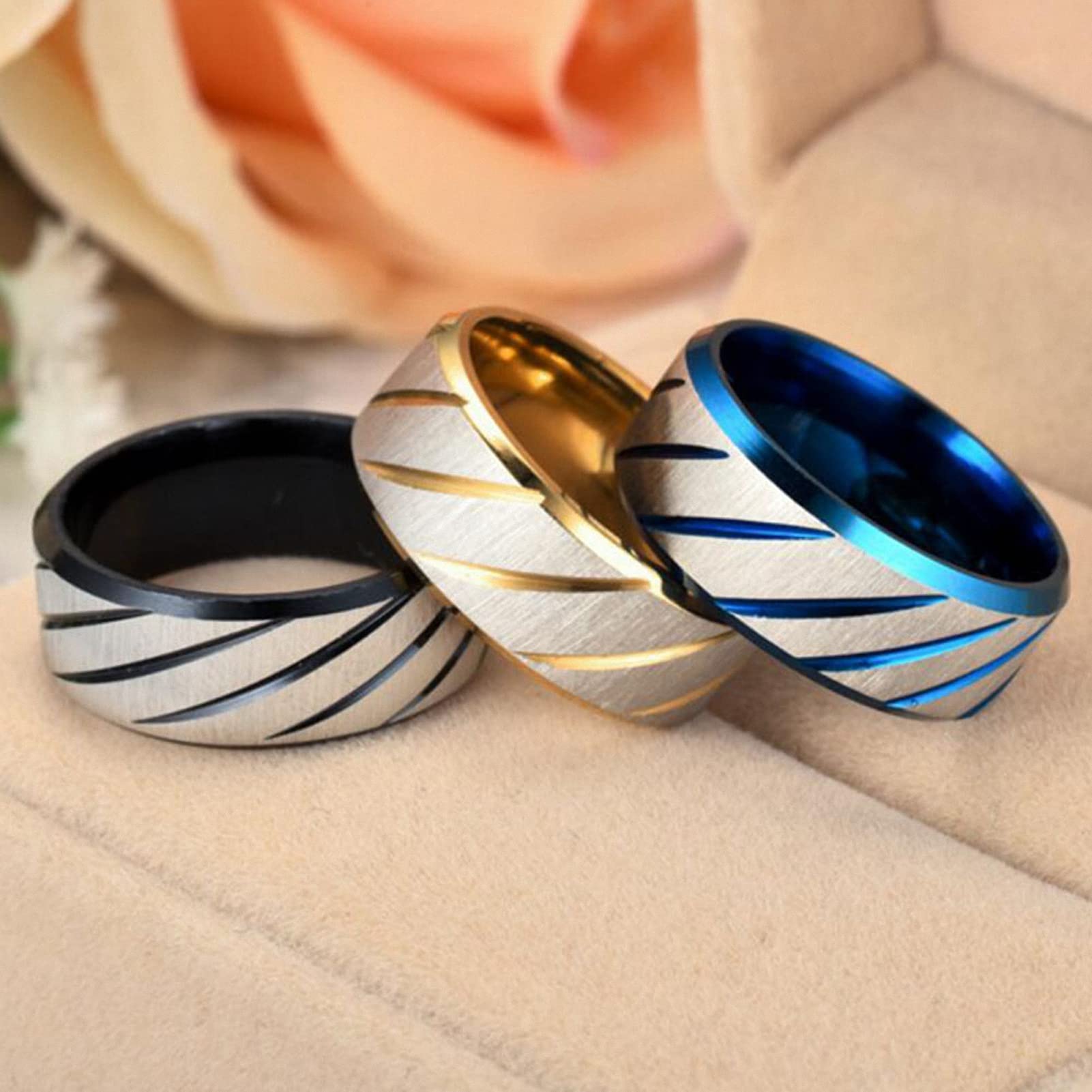 Stainless Steel Ring Inner Arc Double Oblique Side Batch Flower Twill Ring Jewelry Royal Blue 9