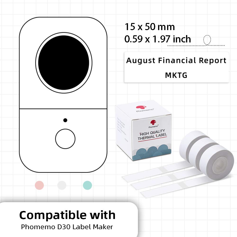 Phomemo D30 Adhesive Labels White 0.59'' x 1.97'' Printing Paper Tape for D30 Portable Thermal Label Maker
