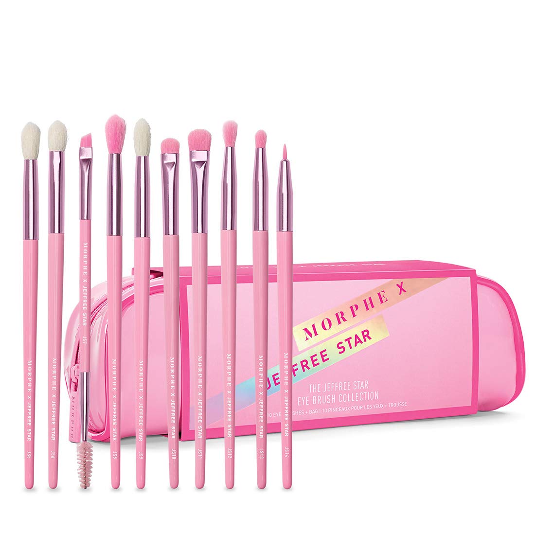 Morphe x Jeffree Star Eye Brush Collection - 10 Stunning Superstars with a Superstar Pink Bag - Natural and Synthetic Brushes