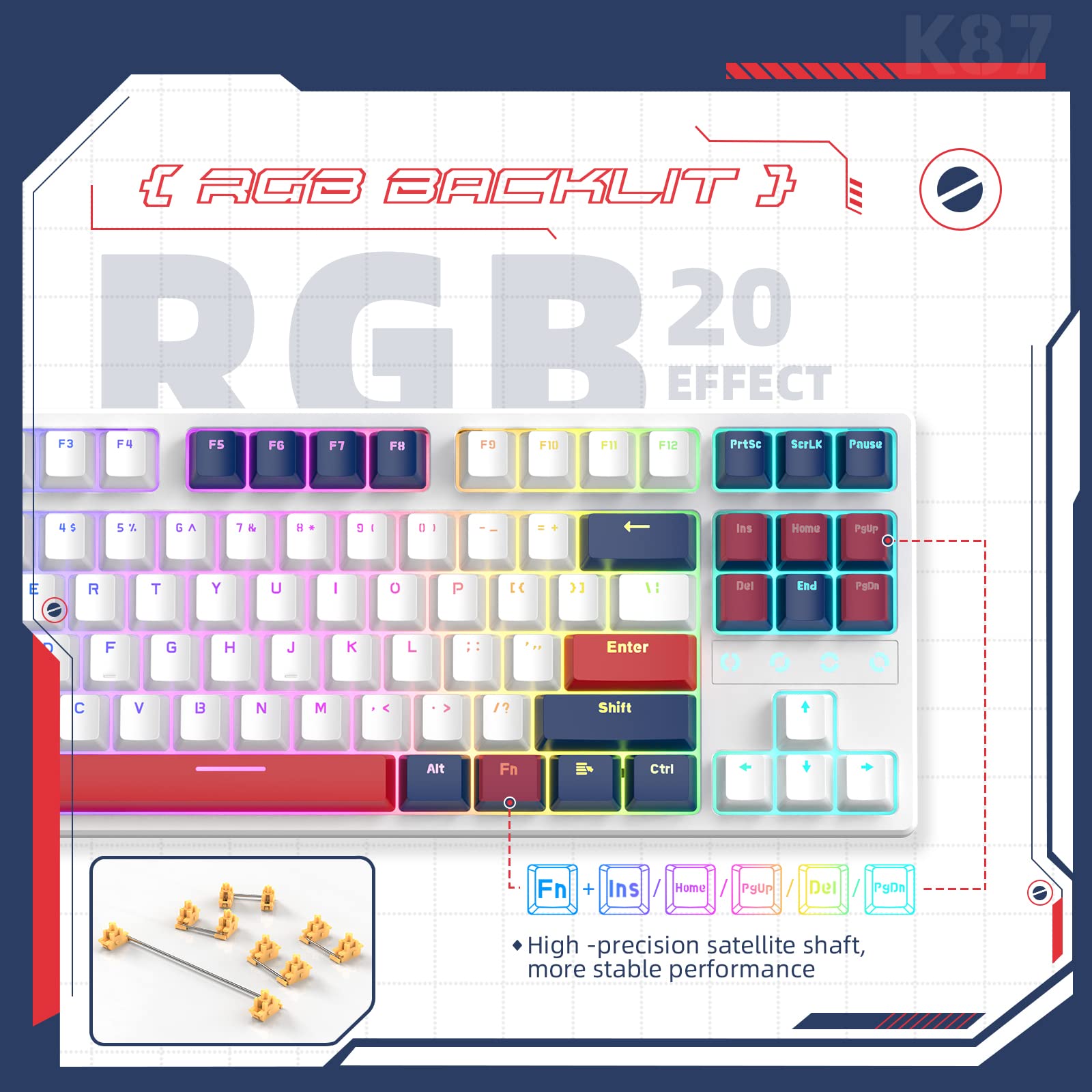 ZIYOU LANG Wireless Gaming Mechanical Keyboard,RGB Backlit 87 Keys Hot Swappable Custom Keyboard, Gasket Structure Triple Mode 2.4Ghz/BT 5.0/Wired Rechargeable Keyboard, Red Switch