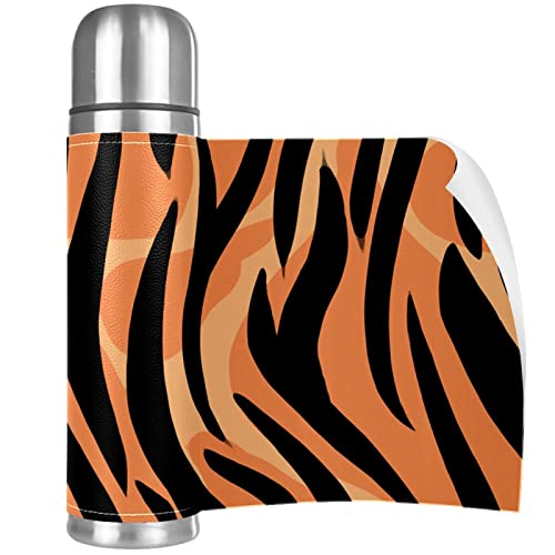 Stainless Steel Leather Vacuum Insulated Mug Tiger Texture Thermos Water Bottle for Hot and Cold Drinks Kids Adults 16 Oz