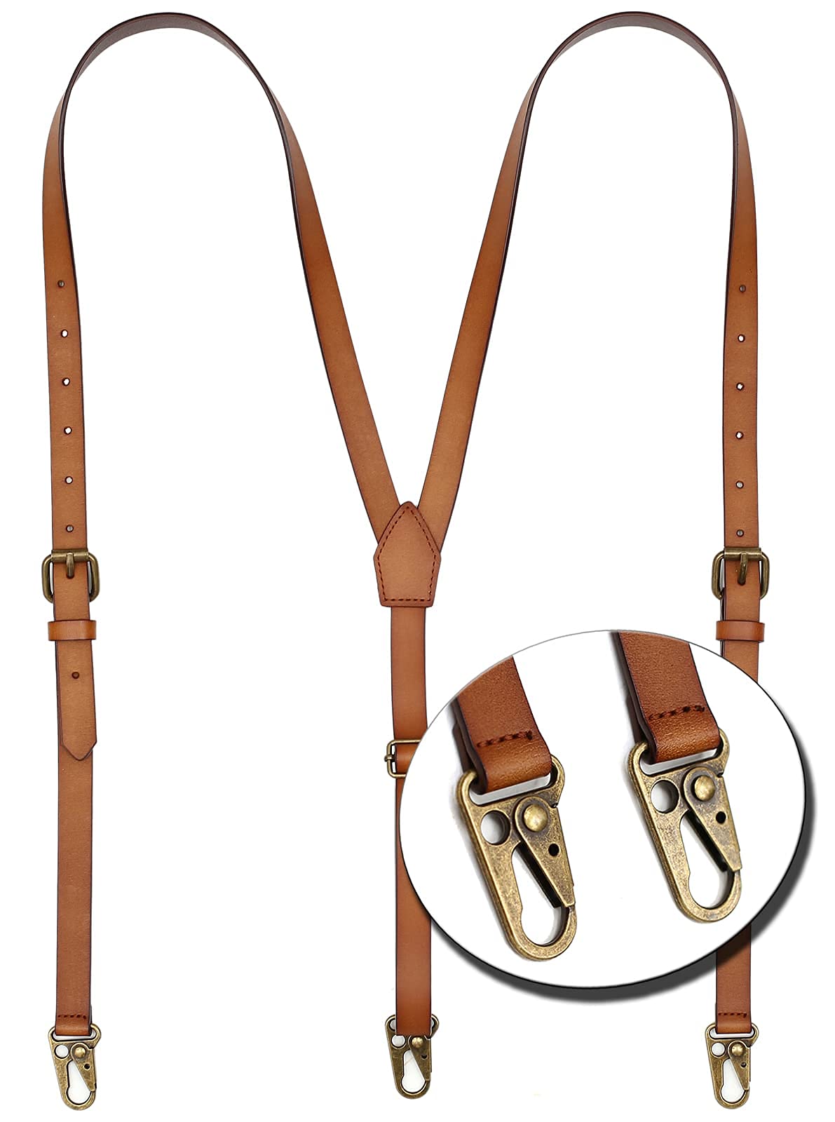 RC ROCKCOW Leather Suspenders for Men, Y Design Leather Suspenders with 3 Hooks, Adjustable Mens Suspenders Wedding & Party Essentials Groomsmen Gift Brown