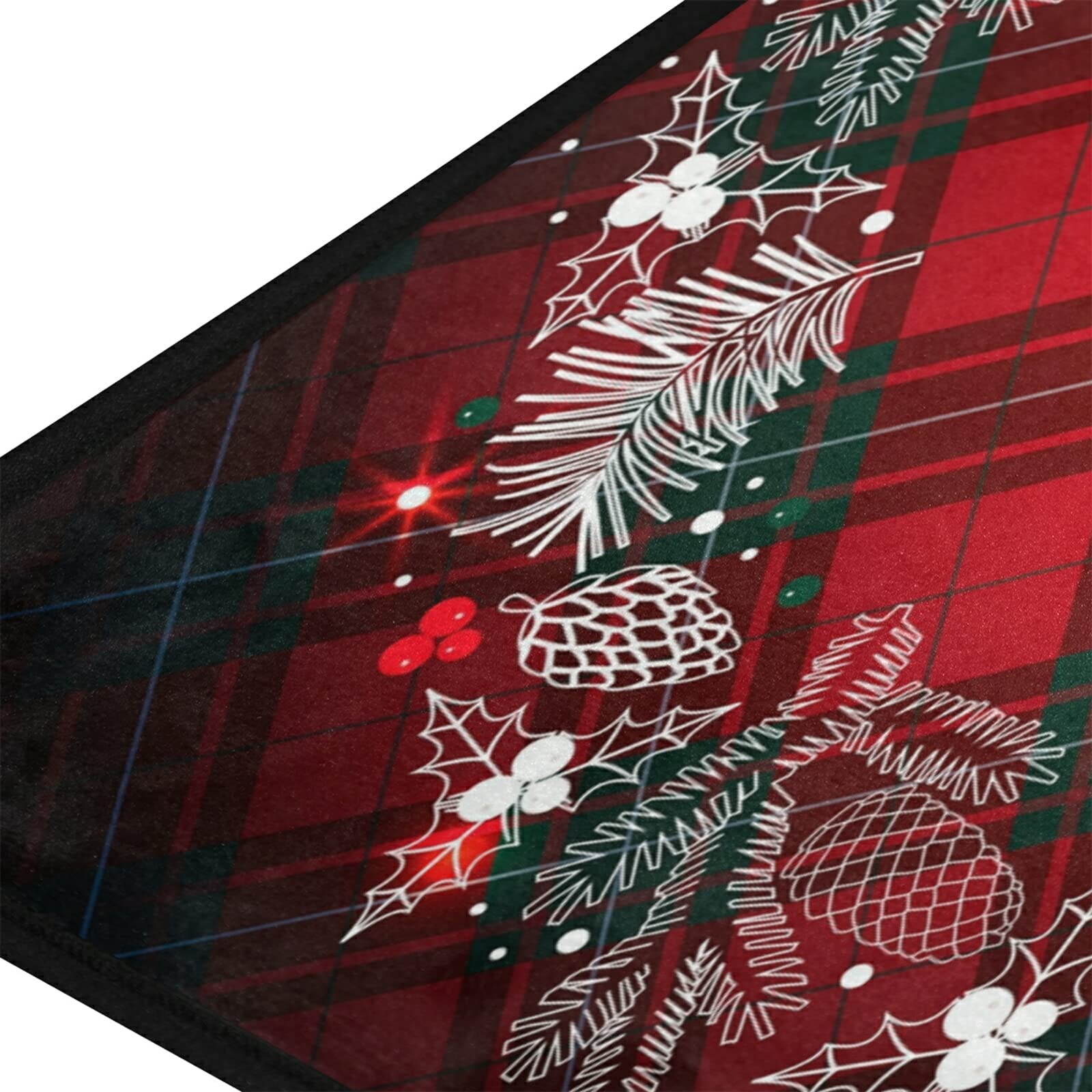 senya Christmas Rugs Kitchen Rugs Runner Christmas Monogram Wreath Tartan Plaid Doormat Bath Rugs Mat Non Slip Area Rugs for Bathroom Kitchen Indoor 39" X 20"