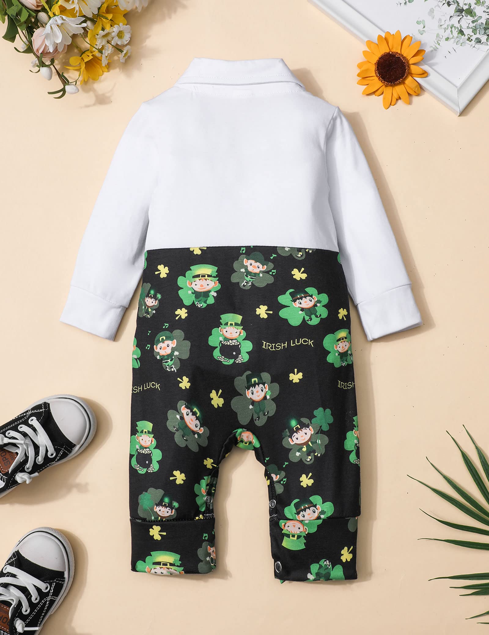 WIQI toddler boy St. Patrick's Day clothes Long Sleeve St. Pat's Day Shirt Romper Jumpsuit+ bow tie baby boy St. Patrick's Day outfit