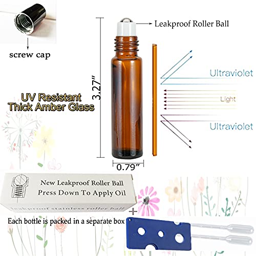 MUB 10ml Roller Bottles for Oils, 8 Pack Leakproof Essential Oil Roller Bottles with Stainless Steel Roll-On Balls, Screw Cap