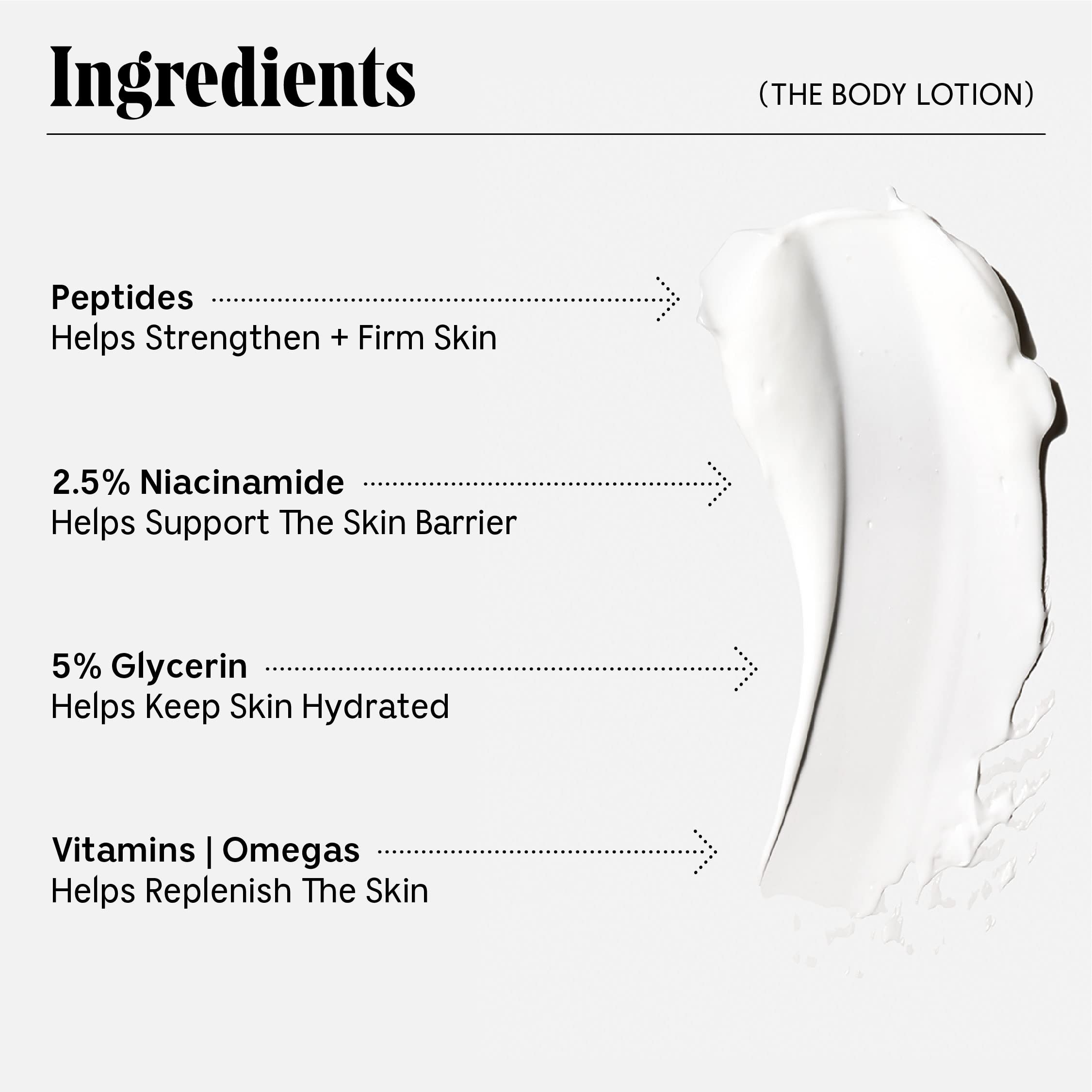 Nécessaire The Body Lotion - Firming Lotion with 5 Peptides, 2.5% Niacinamide, Vitamin C/E + Omega 6/9. Non-Comedogenic. Fragrance-Free. 200 ml / 6.8 fl oz.