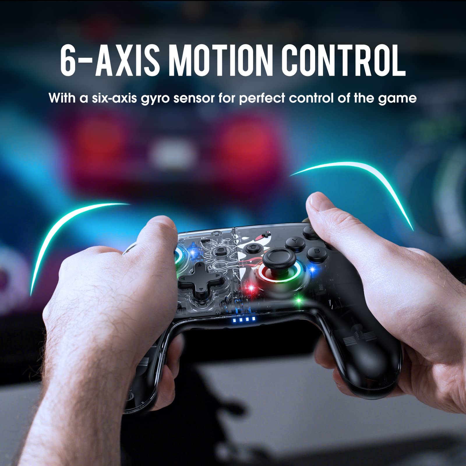 Switch Wireless Controller, Switch Pro Controller 8 Color Adjustable LED Hue Light, Controller Compatible With Switch/Switch OLED/Switch Lite, Support Turbo/Remote Wake-up