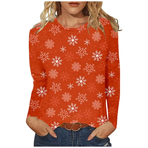 Womens Round Neck Christmas 3D Print Pullover Long Sleeve Cute Sweatshirt Fashion Autumn and Winter Tops