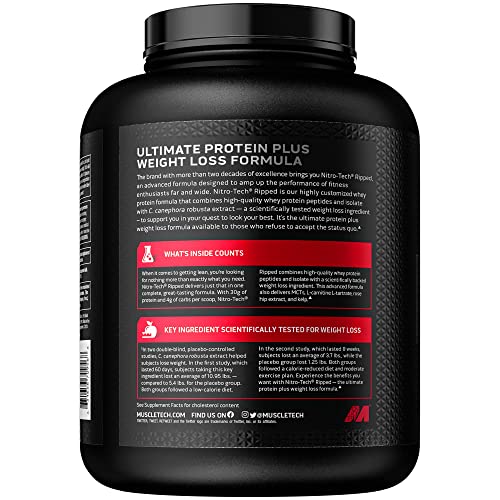 Muscletech Whey Protein Powder (Chocolate Fudge Brownie, 4LB) - Nitro-Tech Ripped Whey Protein Isolate & Peptides Smoothie Mix for Lean Muscle & Fast Recovery - 30g of Whey Protein for Women & Men