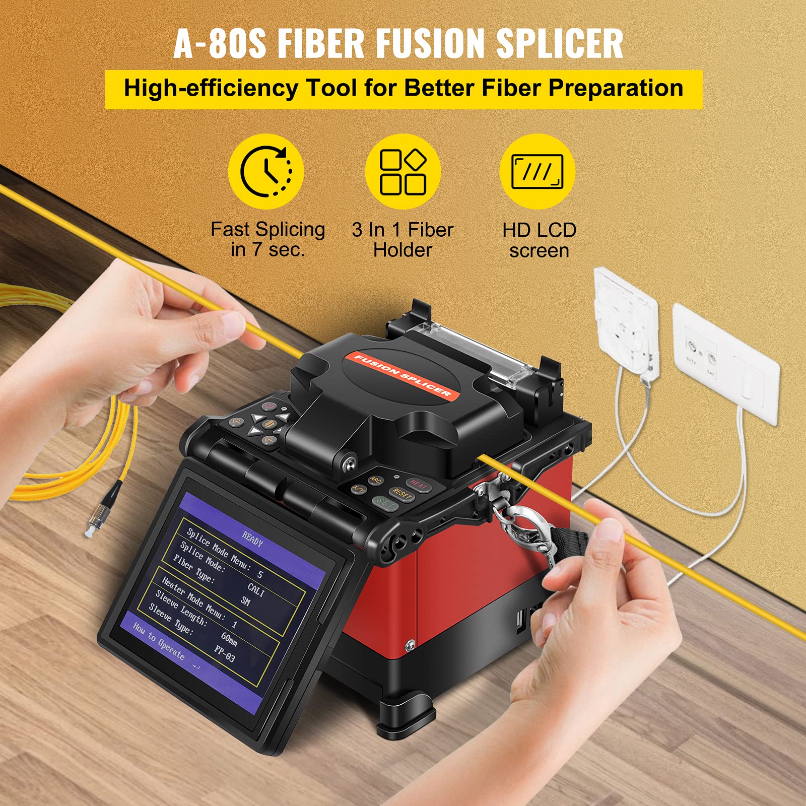 Mophorn Fiber Fusion Splicer Automatic Focus A-80S Fusion Splicer Kit + Jonard FOD-2000 Fiber Optic Drop Cable Slitter