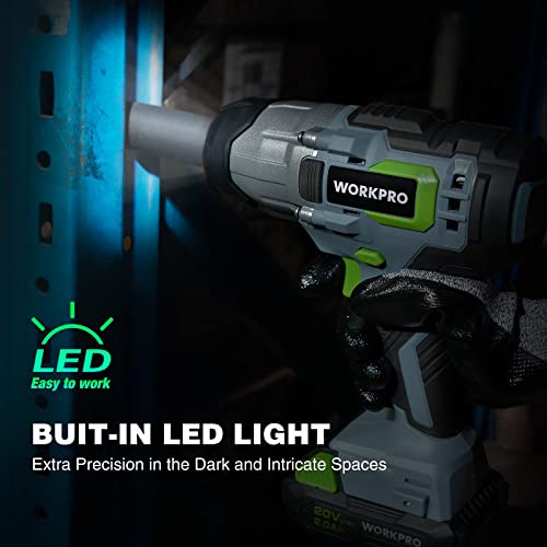 WORKPRO 20V Cordless Impact Wrench, 1/2-inch, 320 Ft Pounds Max Torque, 2.0Ah Li-ion Battery with Fast Charger, Belt Clip for Easy Carrying