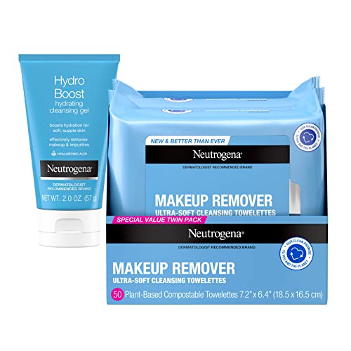 Neutrogena Makeup Remover Cleansing Face Wipes, Daily Cleansing Facial Towelettes to Remove Waterproof Makeup and Mascara, Alcohol-Free, Value Twin Pack, 25 Count, 2 Pack