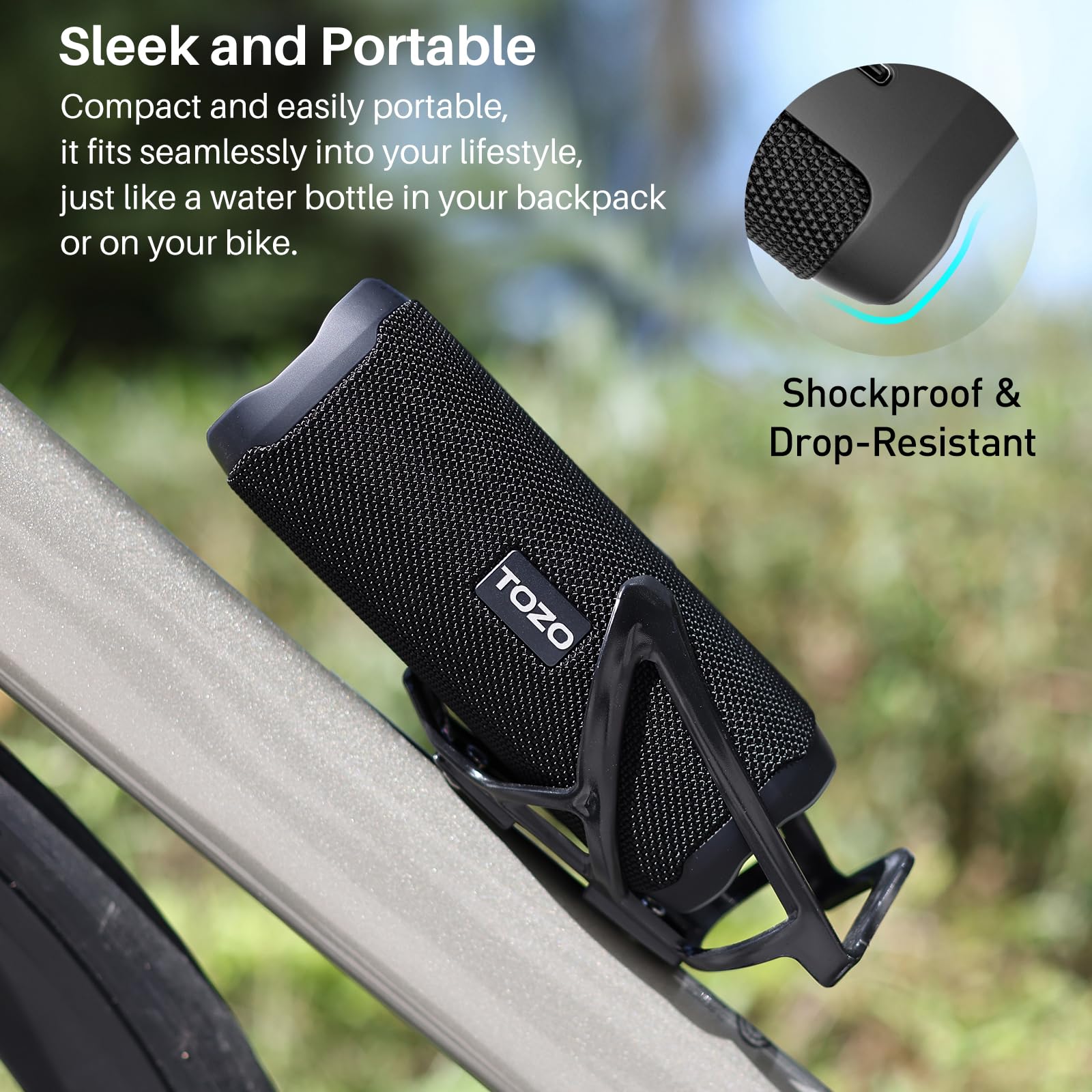 TOZO PA2 Bluetooth Speaker with Dual Drivers & Dual Bass Diaphragms, Deep Bass Loud Stereo Sound, IPX8 Waterproof, 25H Playtime, Custom EQ App Portable Wireless Speaker for Home Outdoors Travel Black