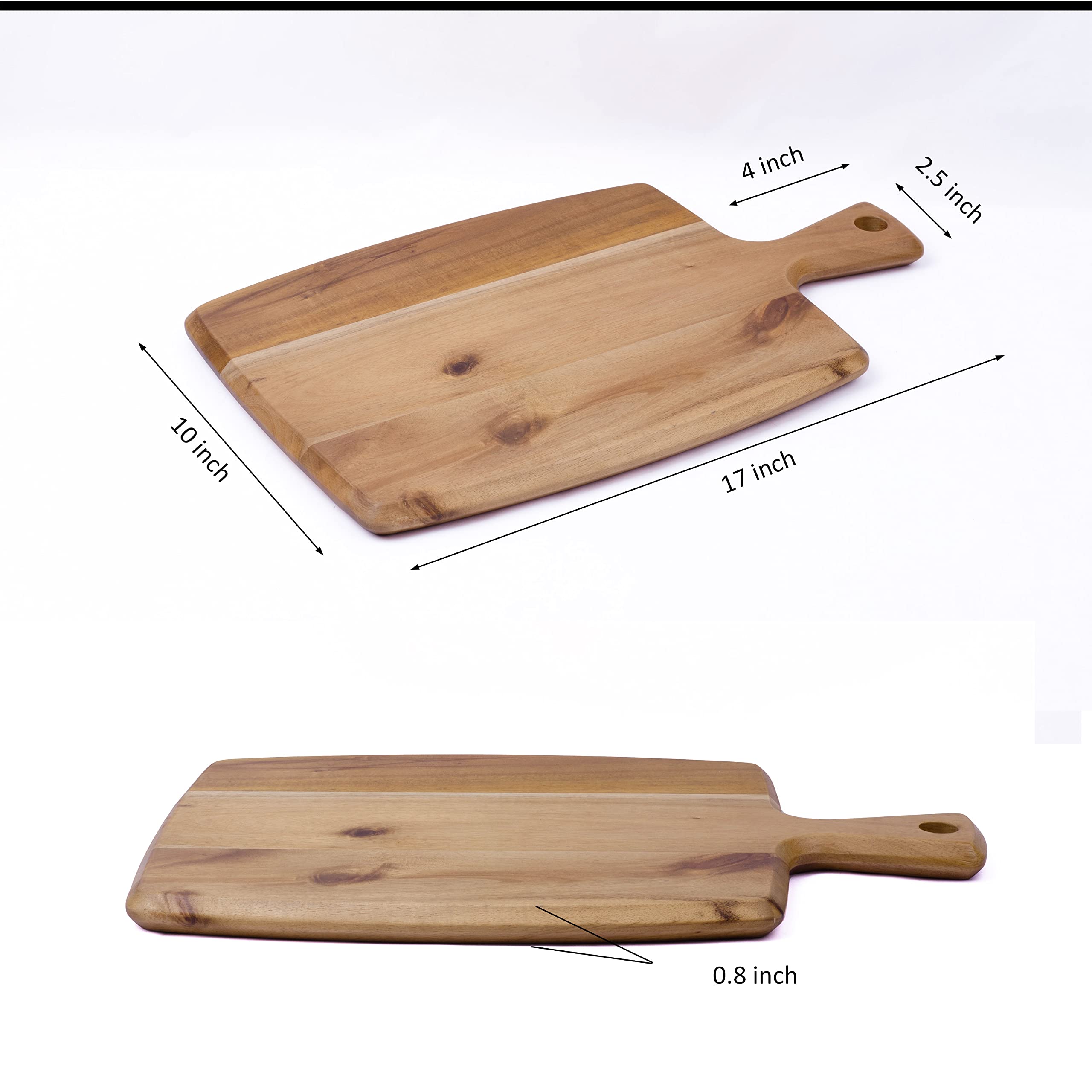 VieWood Acacia Wood Cutting Board with Handle & Hole - Wooden Kitchen Chopping Boards for Meat (Butcher Block) Vegetables and Cheese (17"x10")