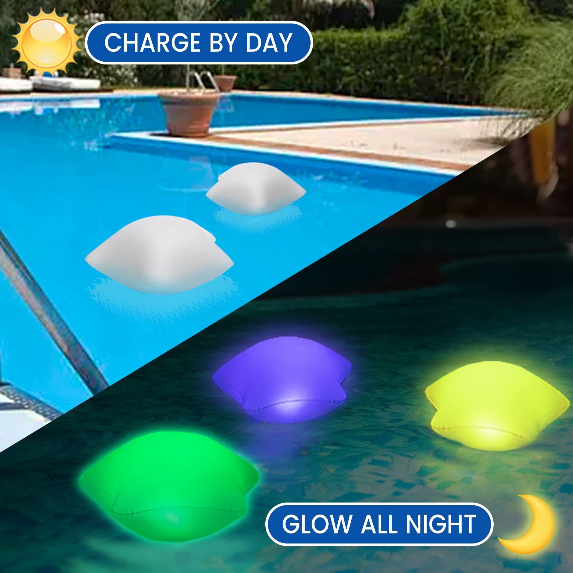 TIALLY Stars Floating Pool Lights Solar Powered - Glowing Pool Lights That Float - Inflatable Floating Solar Pool Lights for Swimming Pool, Weddings, Patio, Ponds - Pool Party Lights (2 Pack)