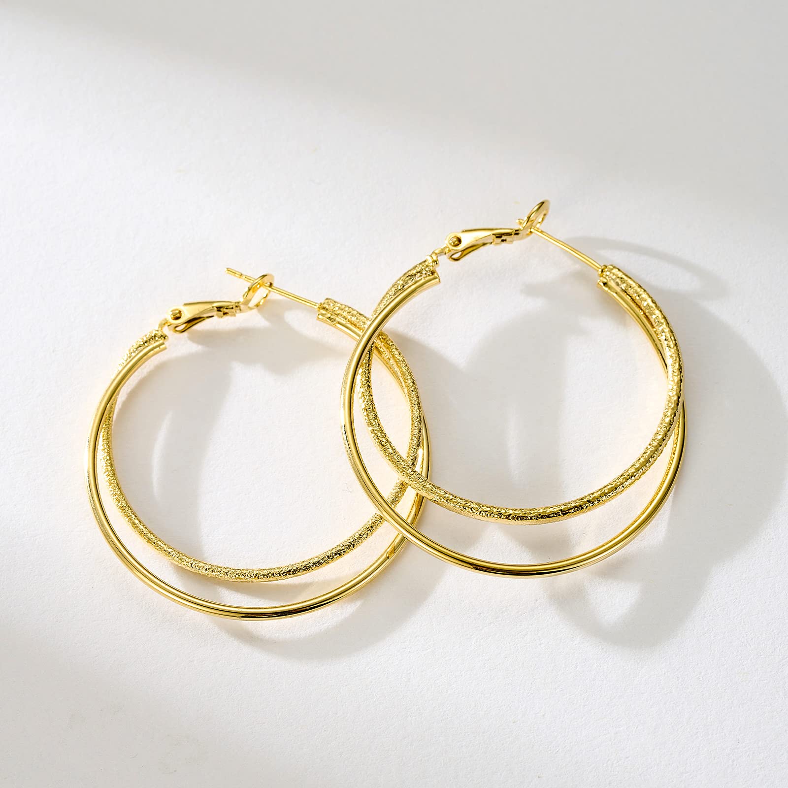 SWEETV 40mm Gold Hoop Earrings for Women Hypoallergenic Endless Big Hoops 925 Sterling Silver Post Double Hoop