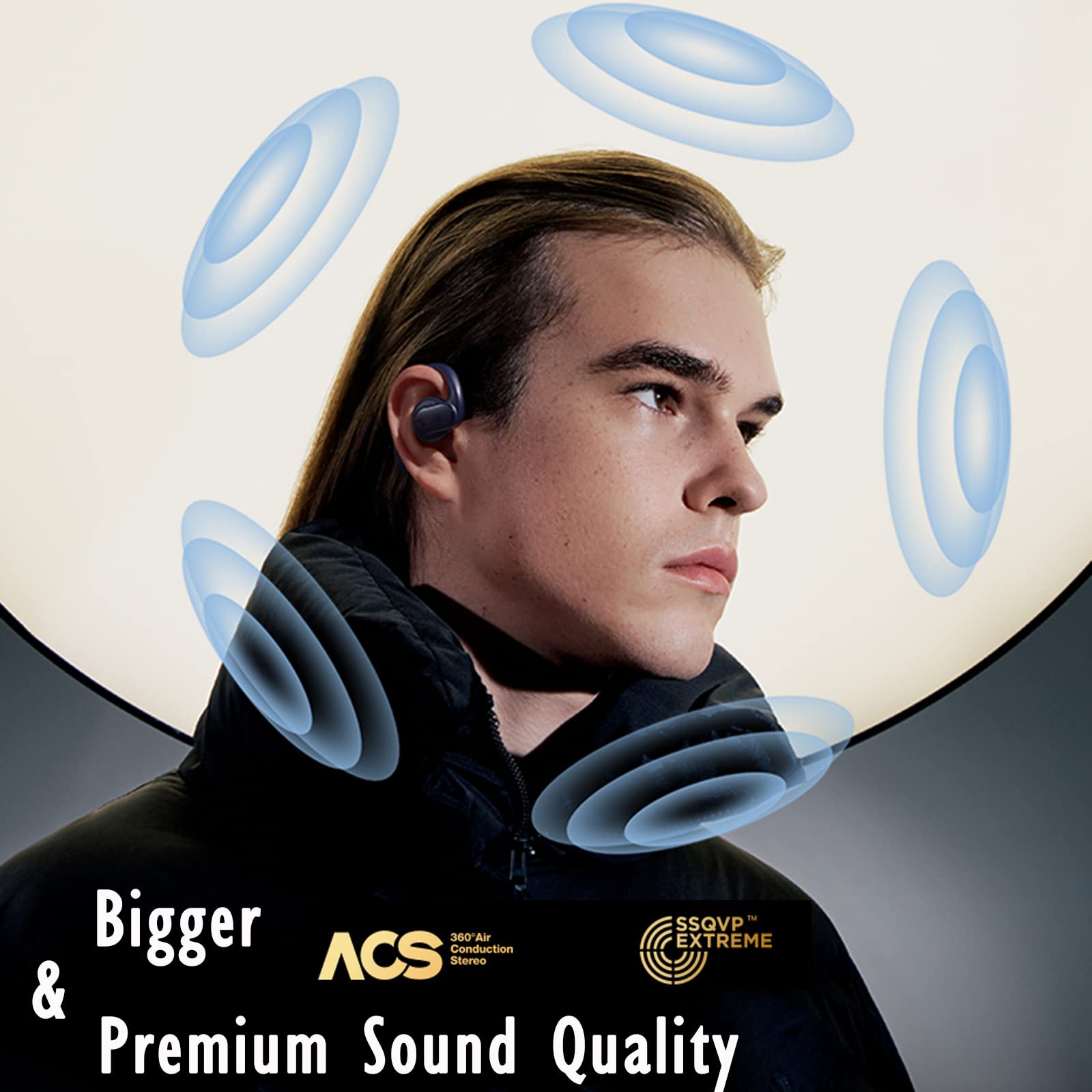 Wireless Bluetooth Bone Conduction Headphones Open Ear Over Ear Earbuds Wrap Around with Ear Hook Bone Conduction Earbuds with Earhooks Running Headphones Sport Earbuds Workout