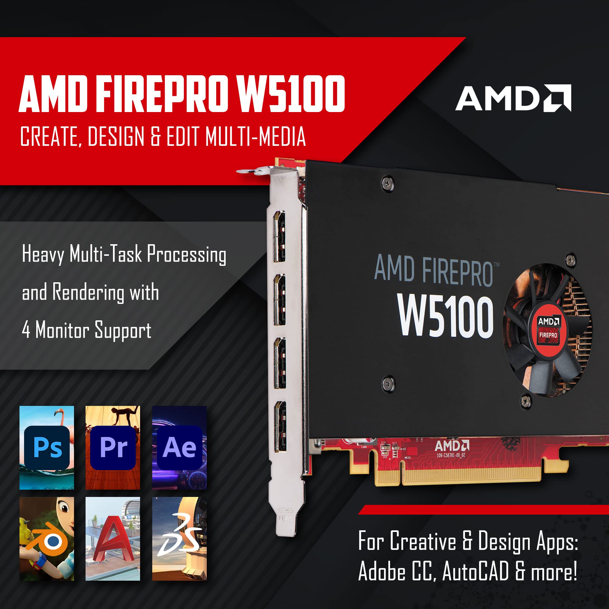 Workstation PC Desktop Computer for Editing and Design | AMD Firepro W5100 (4GB) | Intel Quad-Core i7 Processor | 500GB SSD + 4TB HDD Storage, 32GB RAM, Wi-Fi + BT, Windows 10 Pro (Renewed)