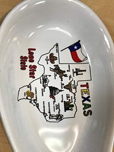 Texas Souvenir Collectible Ceramic Spoon Rest 1Item Only - Texas Map with Flag, Texas Map with Yellow Rose