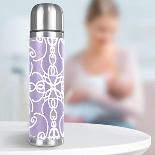 Stainless Steel Leather Vacuum Insulated Mug Vintage Flower Texture Thermos Water Bottle for Hot and Cold Drinks Kids Adults 16 Oz