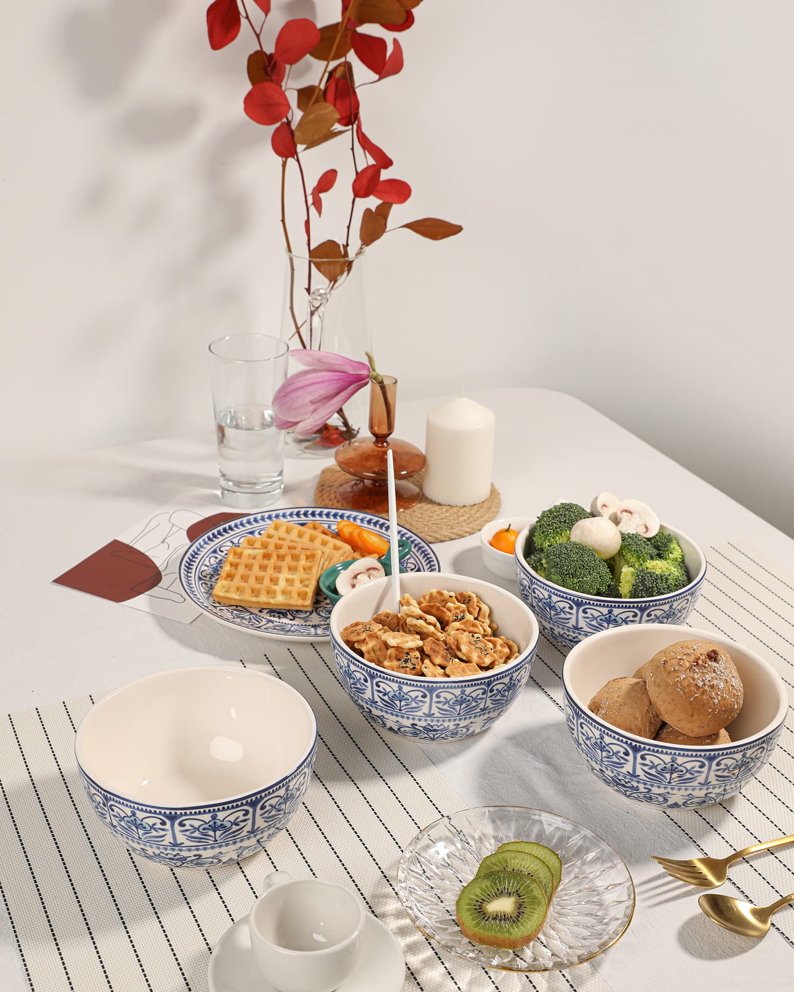 Sonemone Blue Cereal Bowls for Kitchen, 26oz Ceramic Bowls Set of 4 for Cereal, Salad, Soup, Pasta, Dessert, Microwave & Dishwasher Safe