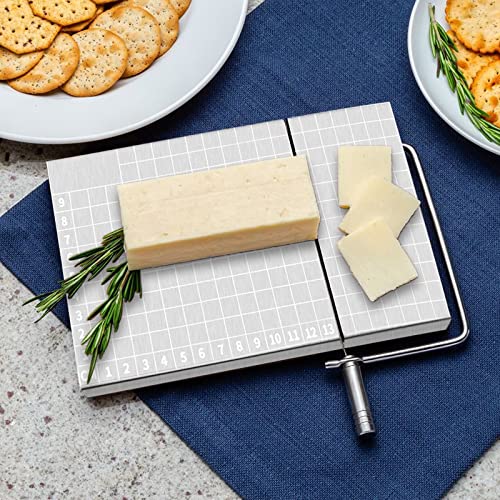 ZOCONE Cheese Slicer with Wire for Block Cheese, Stainless Steel Cheese Cutter with Accurate Size Scale, with 10 Replacement Wires & 2 Stainless Steel Multi-purpose Spreading Knives for Cheese Butter