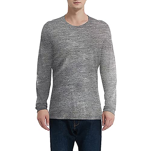 YUERD M&W Merino Wool Long Sleeve Crew Base Layer Mens 100% Merino Wool Active Thermal Underwear Shirts for Men Midweight Grey Marl