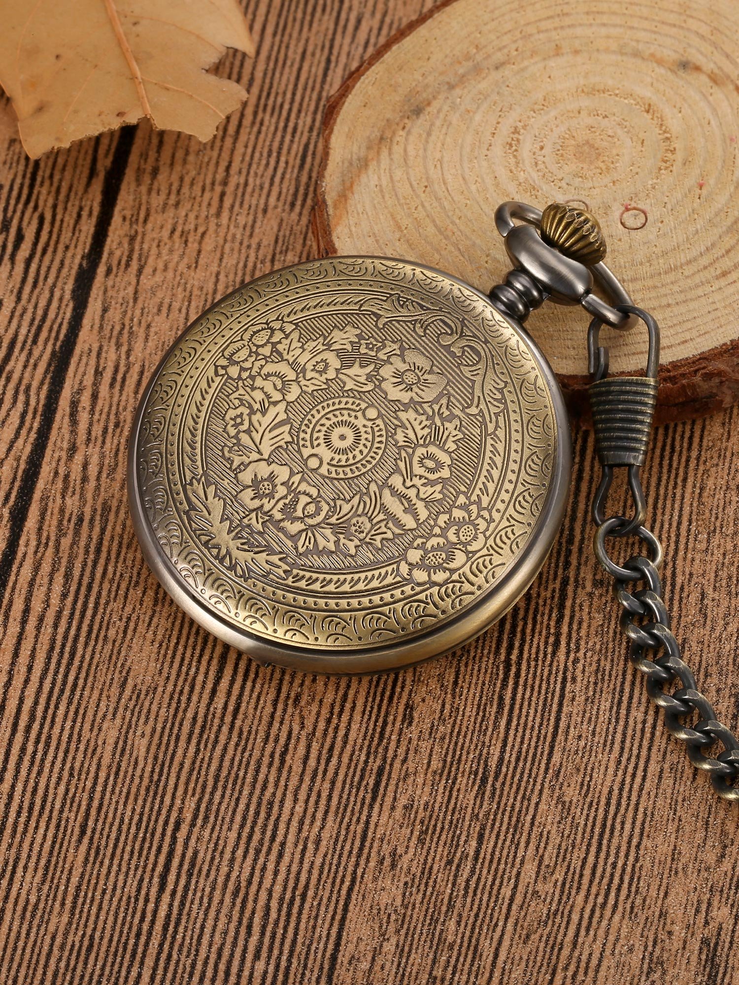 Mudder Vintage Roman Numerals Scale Quartz Pocket Watch with Chain (Gold)