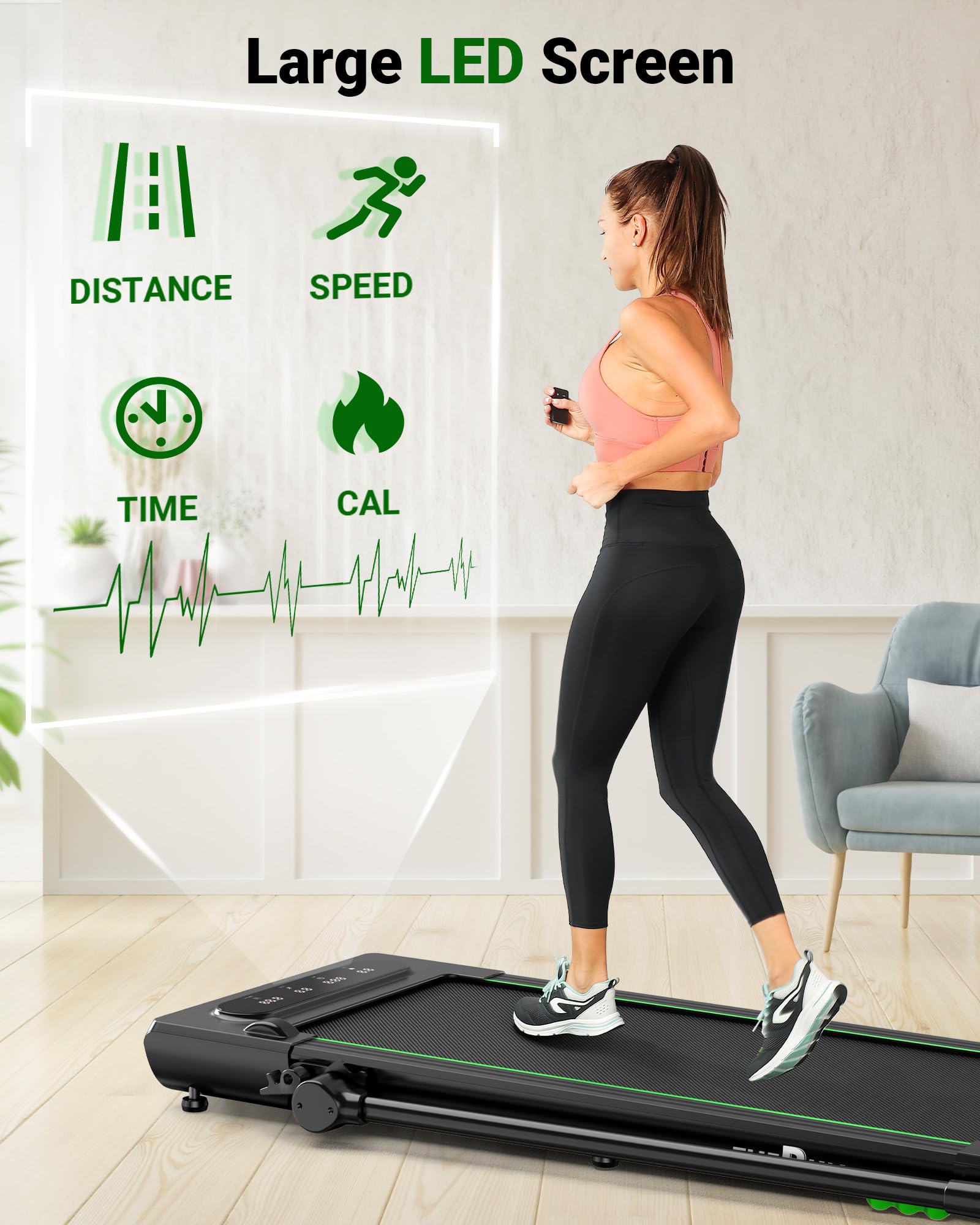 THERUN 2.5HP Treadmill, 2 in 1 Under Desk Walking Pad Treadmill, Electric Compact Space Folding Treadmill for Home Office with LED Touch Screen 0.6-7.6MPH Wider Running Belt, No Assembly Needed