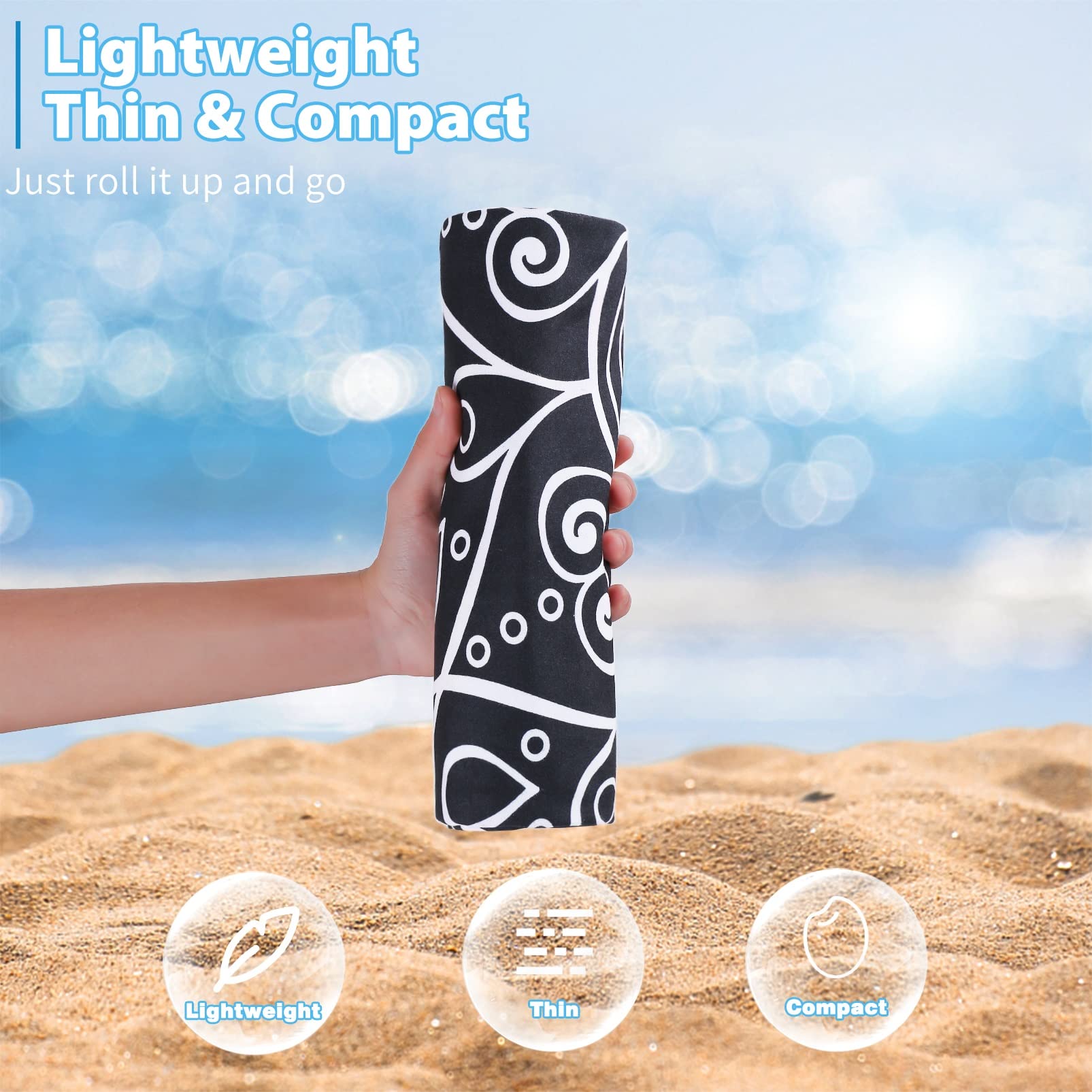 Microfiber Sand Free Beach Towel-Quick Dry Super Absorbent Lightweight Oversized Large Towels Blanket for Travel Pool Swimming Bath Girl Women Men Geometric Triangle Black Mandala