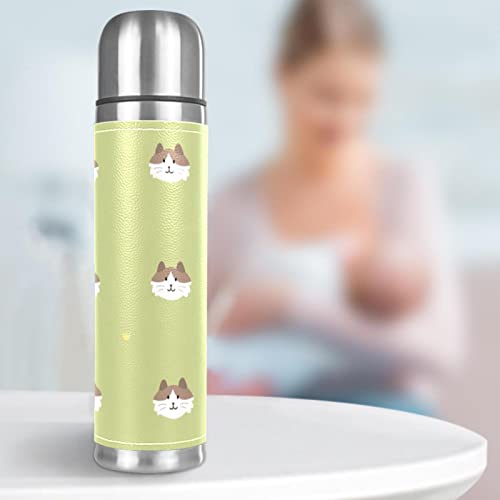 Stainless Steel Leather Vacuum Insulated Mug Strawberry Cat Thermos Water Bottle for Hot and Cold Drinks Kids Adults 16 Oz