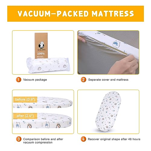 QIUBABYO Bassinet Mattress Pad,32"x16"x2" Breathable Cotton Cover,Waterproof Lining and High-Density Foam,Removable and Washable.Baby Cribs Topper for Moses Basket