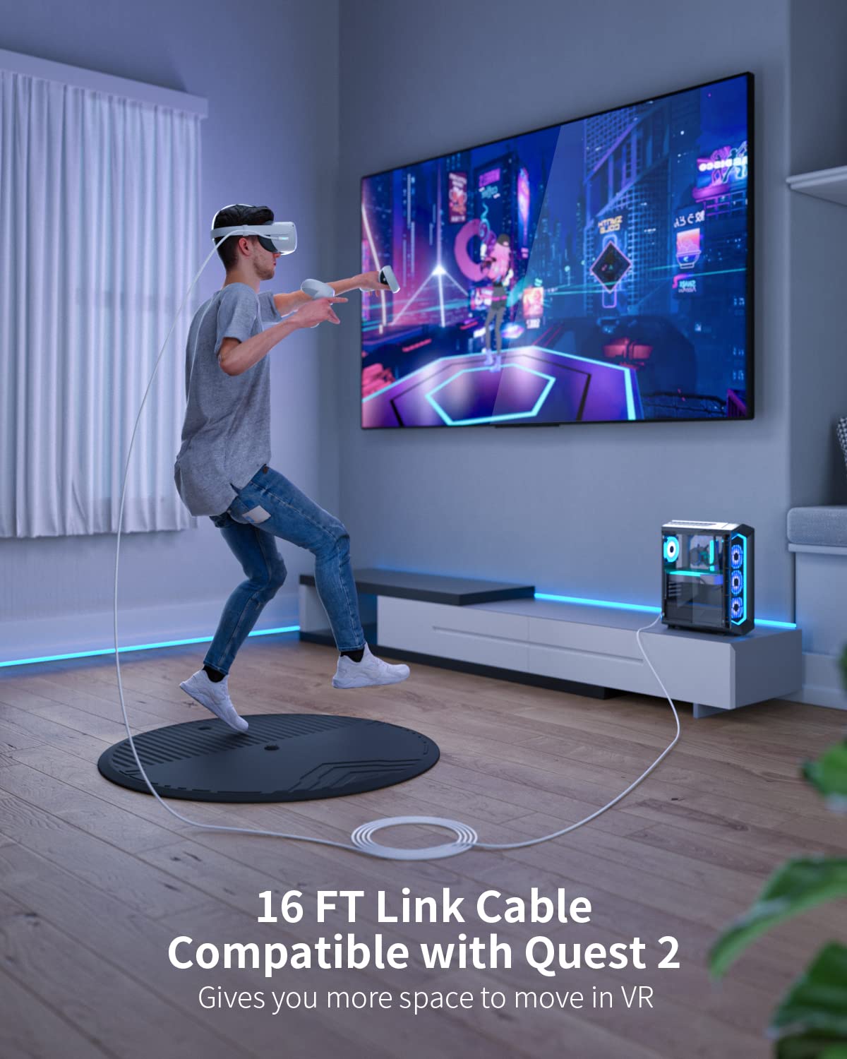 ZYBER Link Cable 16 FT for Meta Quest 2 Quest Pro Pico 4 Accessories, VR Headset PC Link Cable for Oculus Quest 2/1 Gaming PC, High Speed Data Transfer USB 3.0 to USB C Cable for PC VR and Steam VR