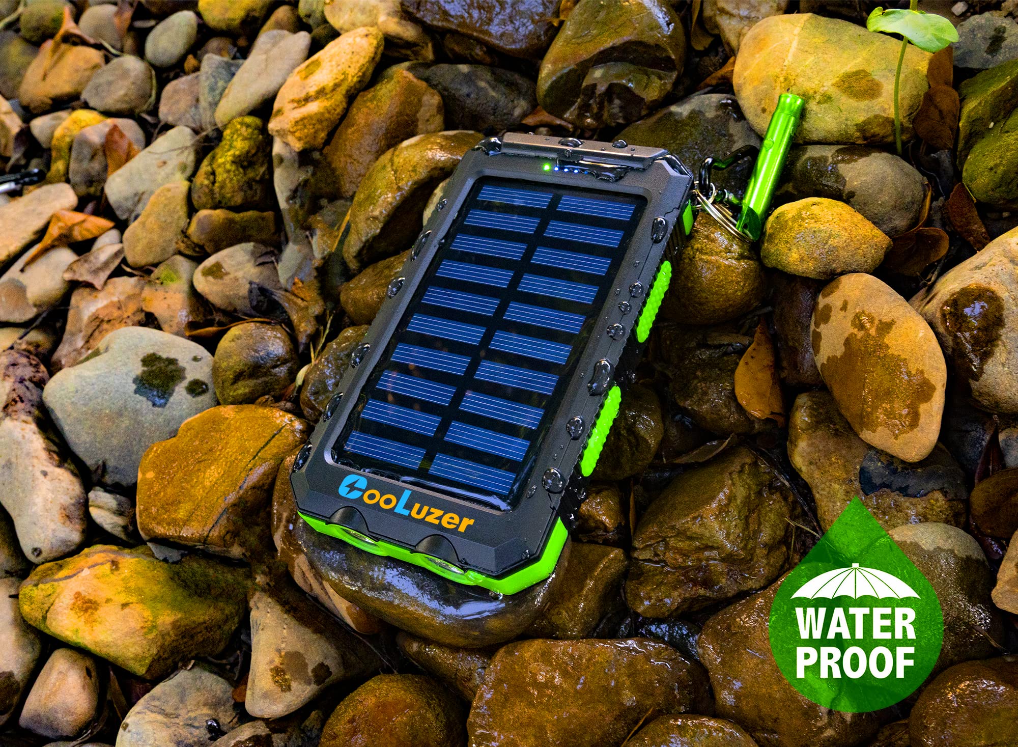 Solar Power Bank 36800mah, Solar Charger Power Bank with 18W PD 5V 3.1A outputs, IP67 Waterproof, Grade A+ Battery with LED Flashlight and Compass, Perfect Camping Gear Accessory for Outdoor (Green)