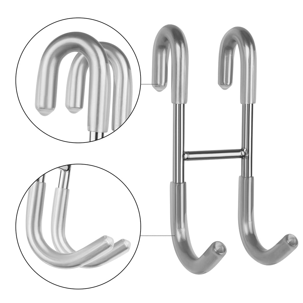 NINETREX Shower Door Towel Hooks, Over Glass Door Brushed Nickel Hook for Bathrooms,Towel Rack Heavy Duty 304 Stainless Steel for Towels Frameless Glass Door,Coats,Squeegee,loofah,4 Pack,Silver