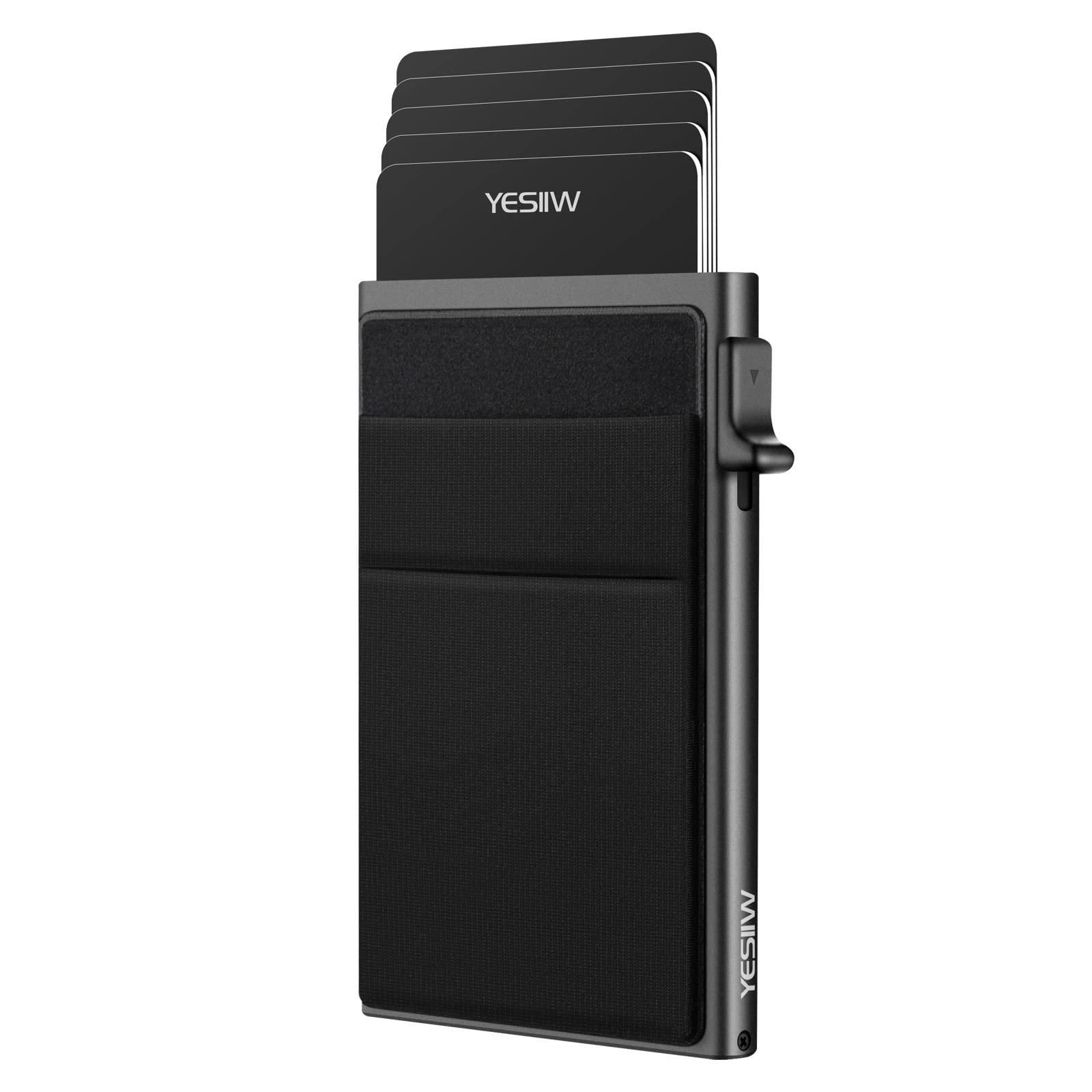 YESIIW Pop Up Wallet For Men - Slim Card Holder Wallet With Elastic Pocket - RFID Blocking Minimalist Slim Size - Bank Card Case Holds 5 Cards And Notes(Black)