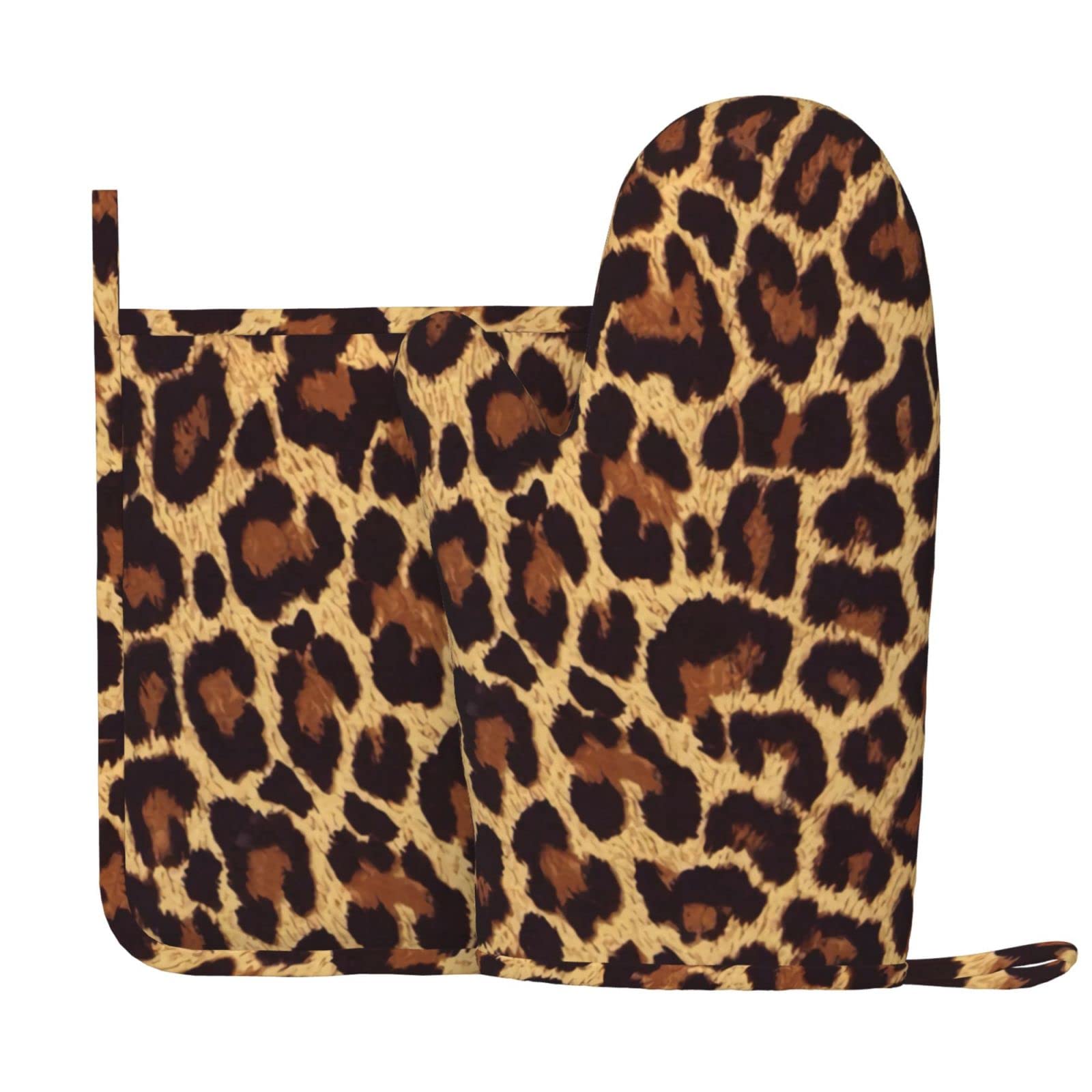 SEPTYK Cool Cheetah Leopard Oven Mitts and Pot Holders Sets of 2 Non-Slip Cooking Kitchen Gloves Heat Resistant for Baking Grilling BBQ