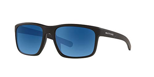 Native Eyewear Wells Polarized Rectangular Sunglasses, Matte Black Crystal/Blue Reflex, 58 mm