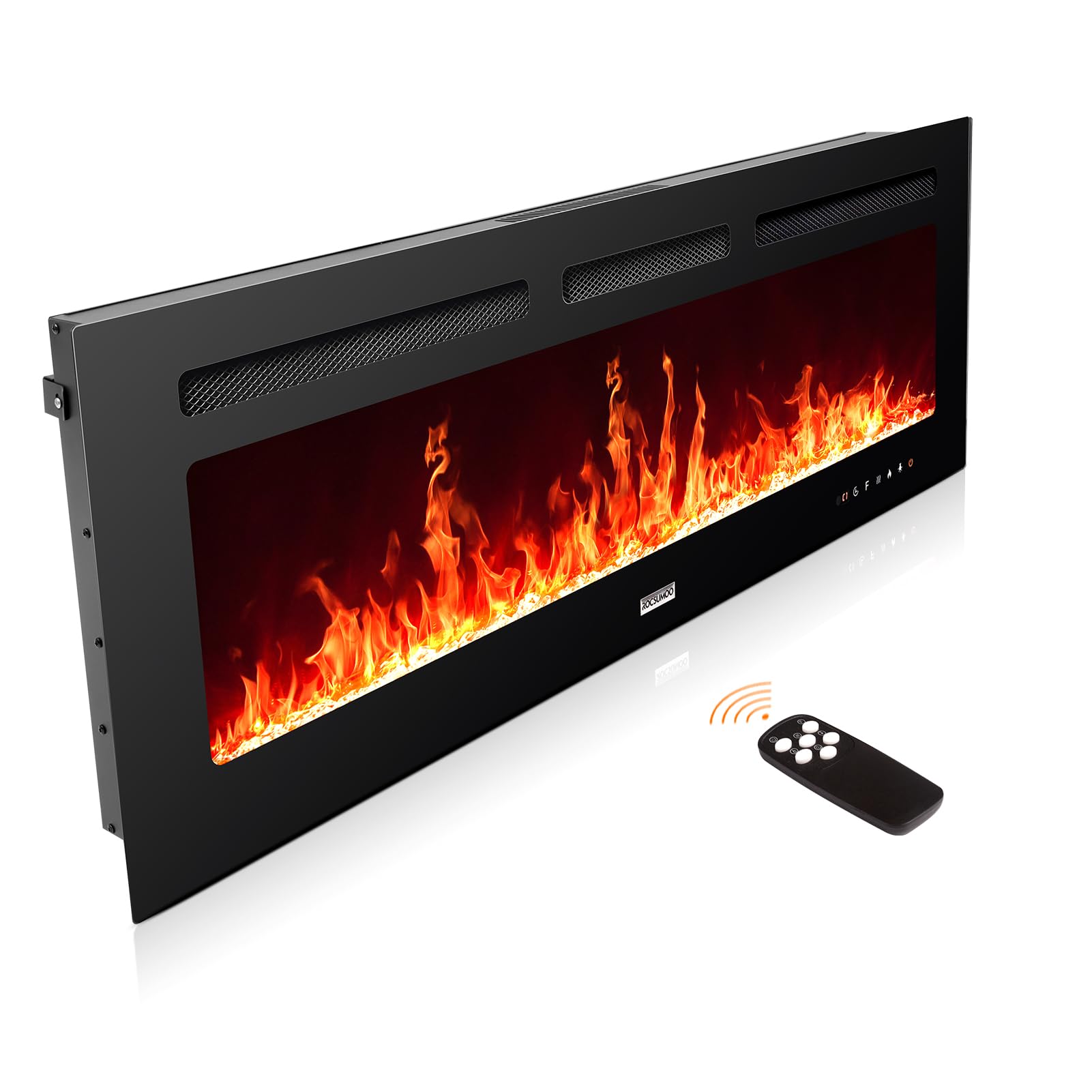 ROCSUMOO 50" Recessed and Wall Mounted Electric Fireplace, Low Noise, Remote Control with Timer,Touch Screen,Adjustable Flame Color and Speed, 750-1500W