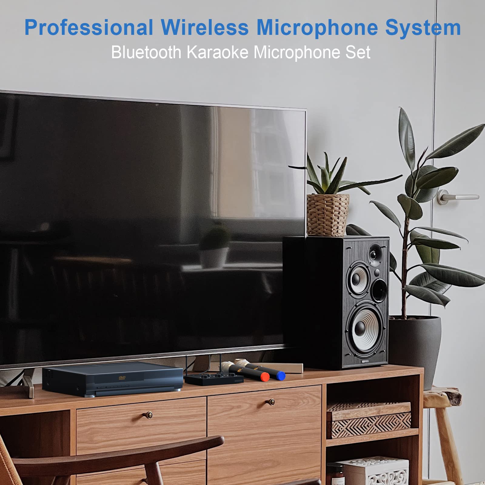 Rybozen Wireless Microphone Karaoke Mixer System, Dual UHF Cordless Mic Handheld Karaoke Microphone for PC, TV, Speaker, Amplifier, Party, Meeting, DJ, Wedding, Supports AUX Optical in/Out