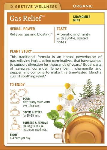 Traditional Medicinals Organic Gas Relief Chamomile Mint Herbal Tea, Relieves Gas & Bloating, (Pack of 1) - 16 Tea Bags